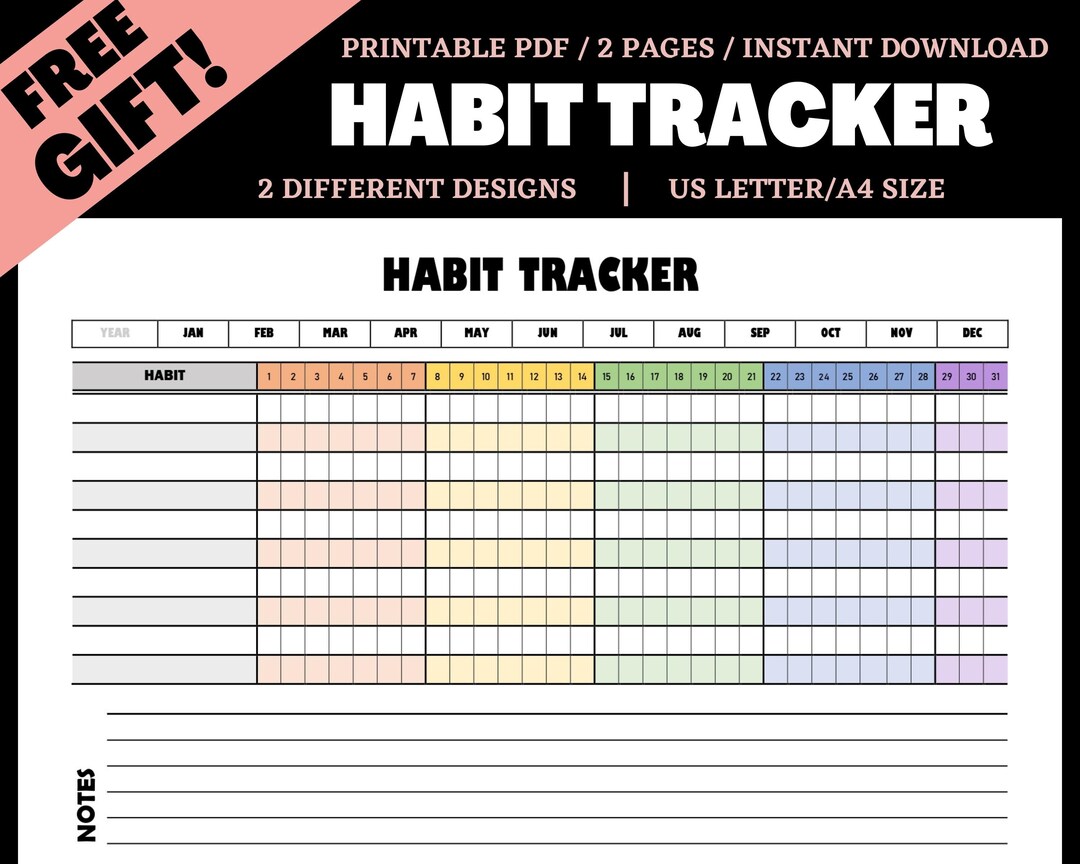 Habit Tracker Printable, Habit Chart, Daily Weekly Monthly Habit ...