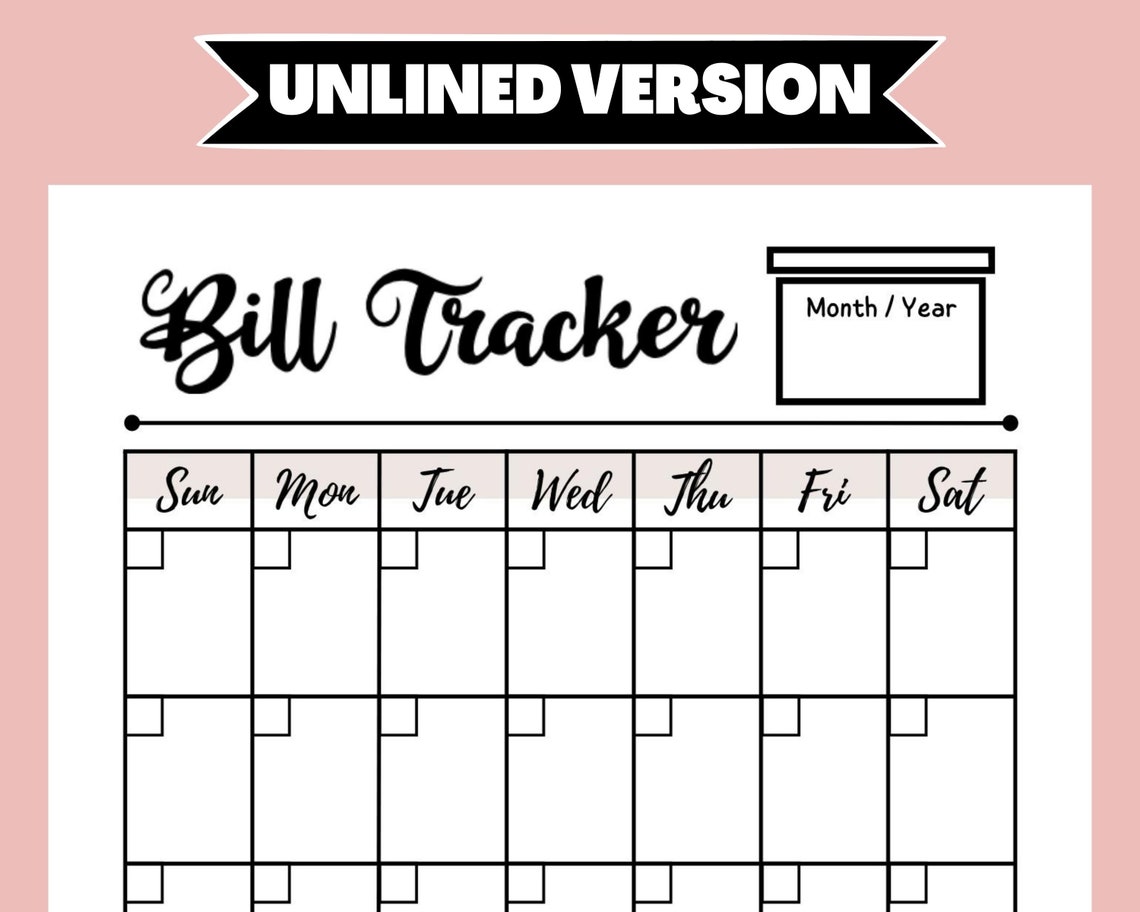 Printable Bill Tracker, Calendar Monthly Bills, Monthly Bill Log, Bill ...