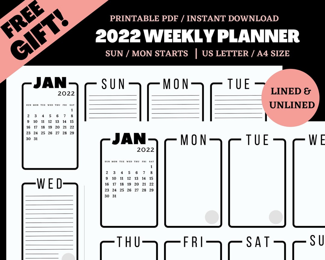 Weekly Planner 2022 Printable Horizontal Layout Minimalist - Etsy
