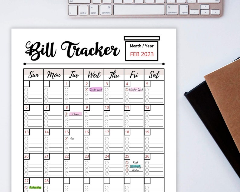 Printable Bill Tracker, Calendar Monthly Bills, Monthly Bill Log, Bill ...
