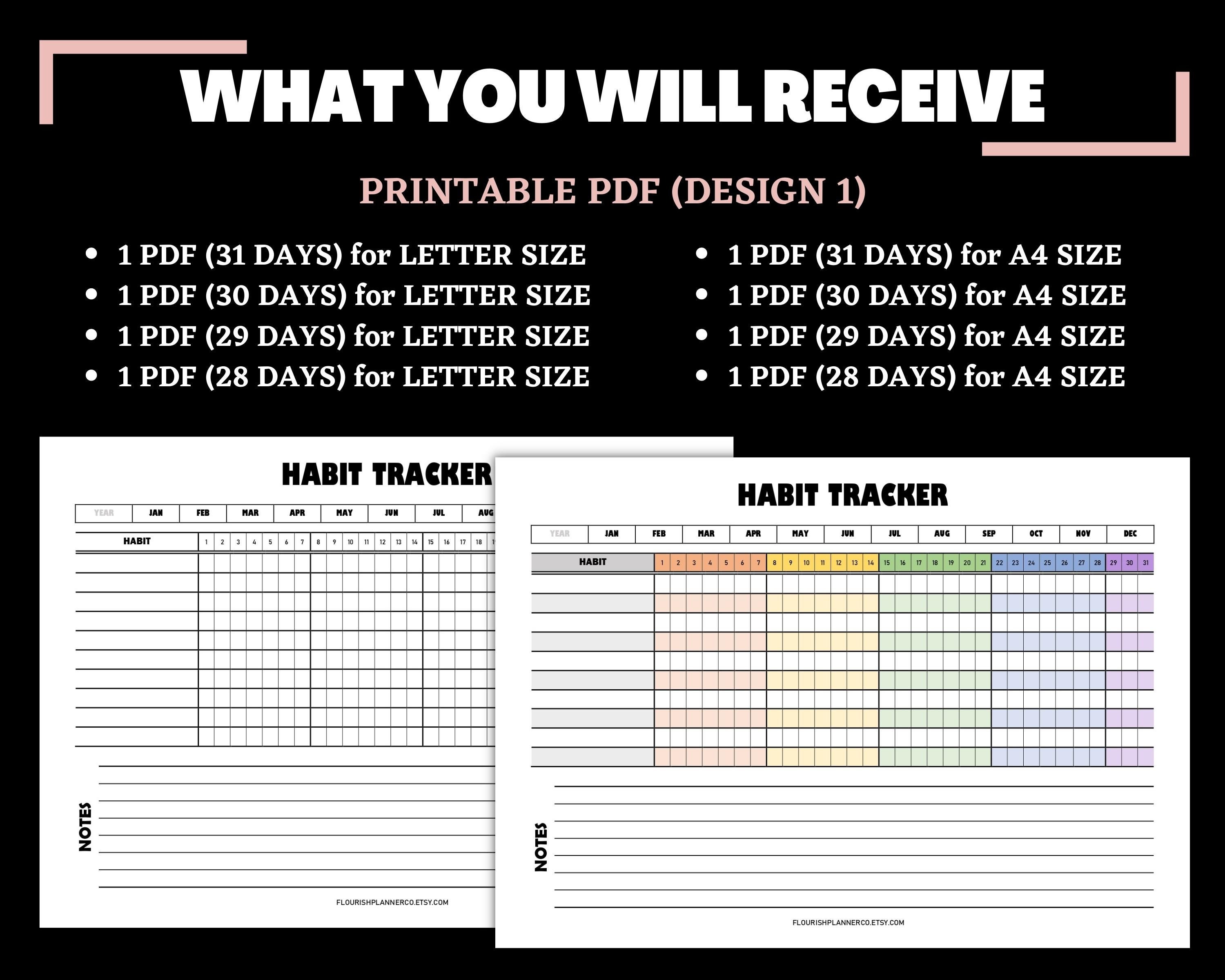 Habit Tracker Printable Habit Chart Daily Weekly Monthly Landscape ...