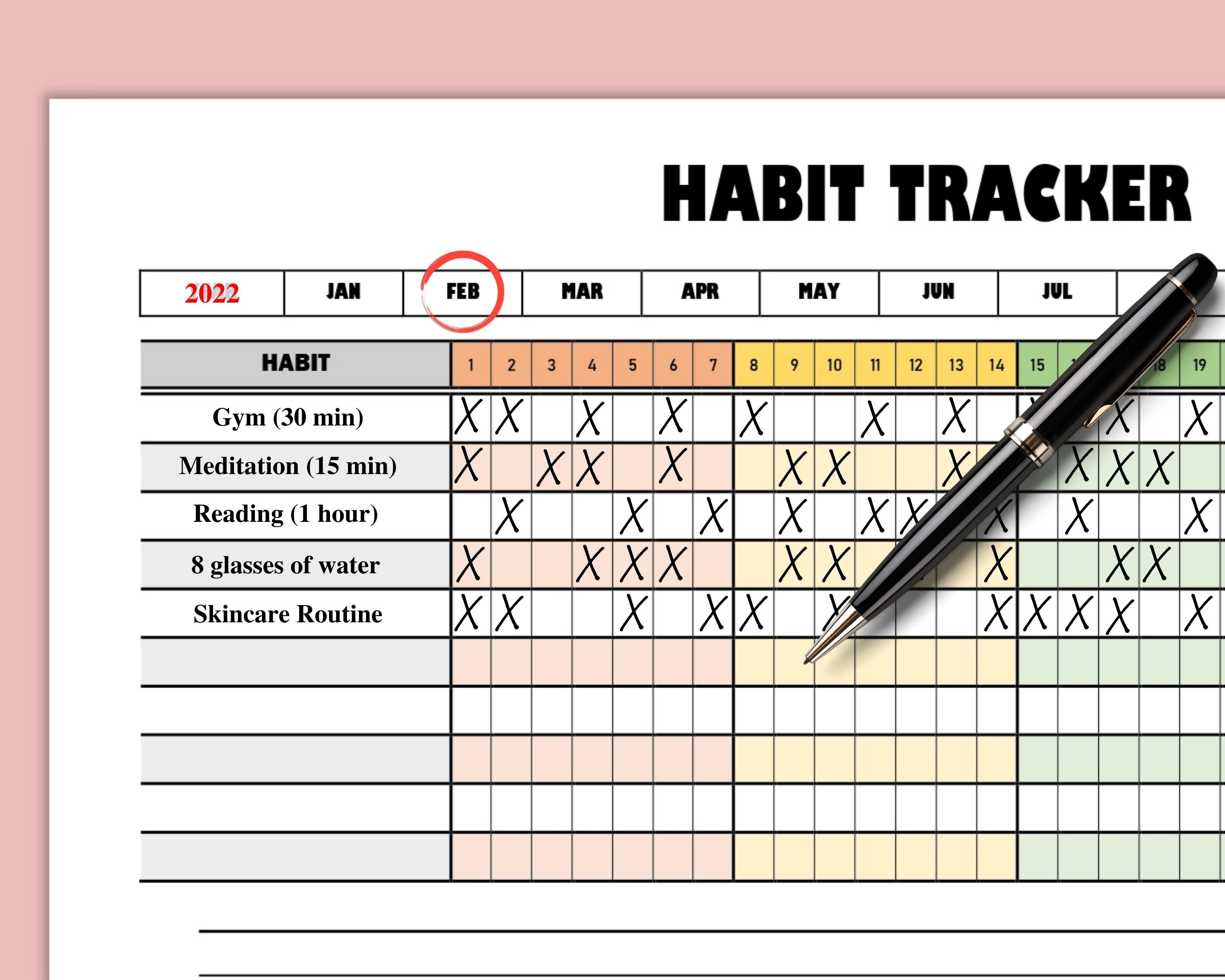 Habit Tracker Printable Habit Chart Daily Weekly Monthly Landscape ...