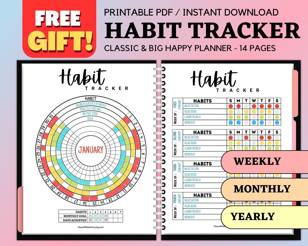 Habit Tracker Printable Disc Planner Bundle Inserts Goal Planner Weekly ...