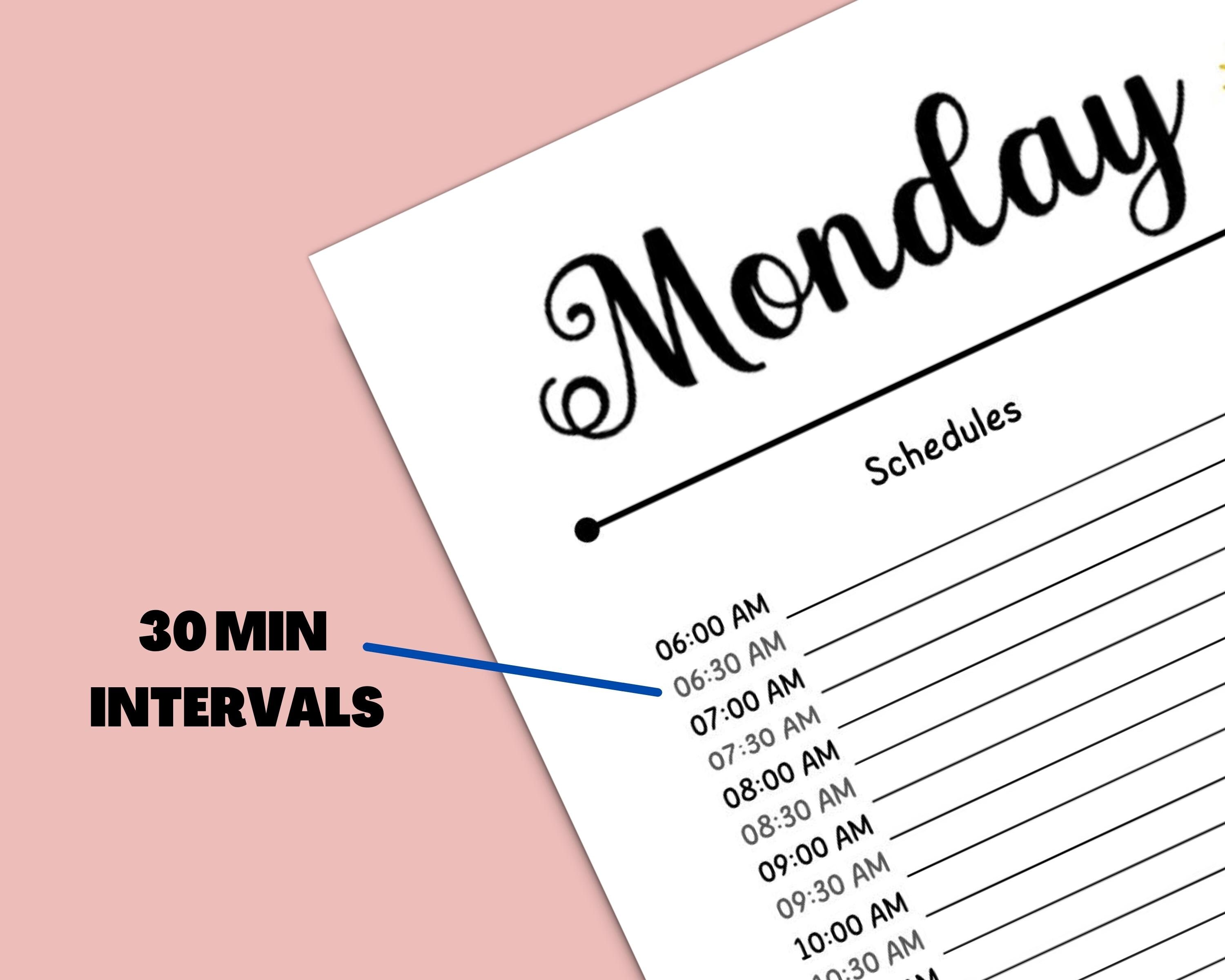Printable 30 Min Intervals, 7 Day Planner, Daily Planner, Work Planner ...
