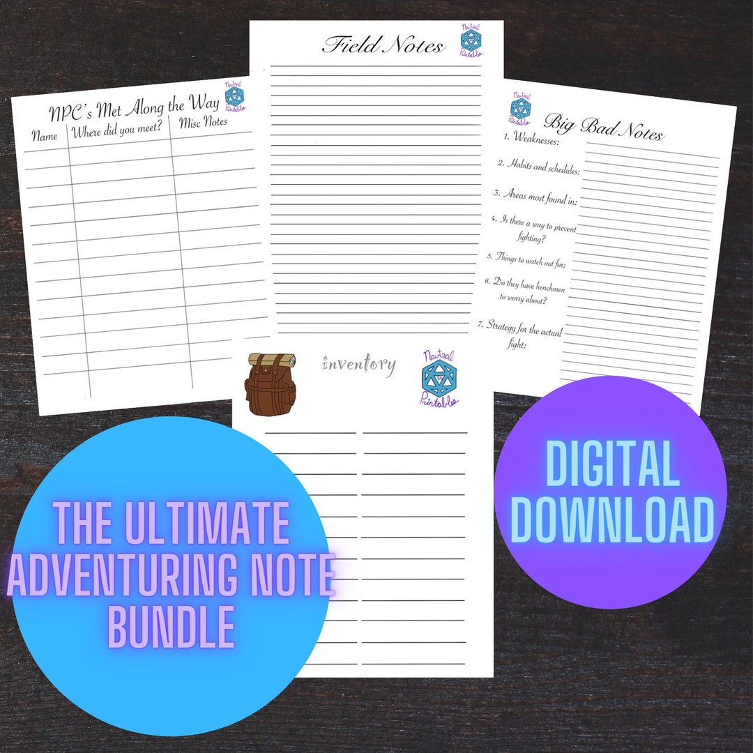 Roleplaying Adventuring Notes Bundle for Tabletop Games - Etsy