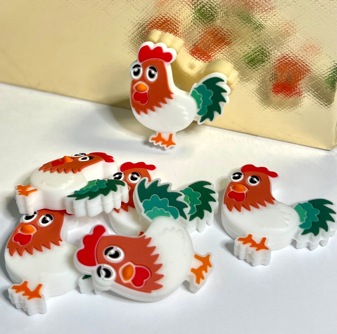Rooster Silicone Focal Bead, Add On, Wristlet, Chicken, Brown, White ...