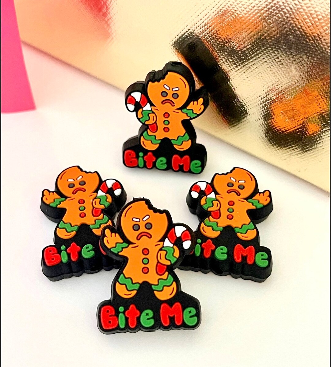 Gingerbread Man Bite Me Silicone Focal Bead, Add On, Wristlet ...