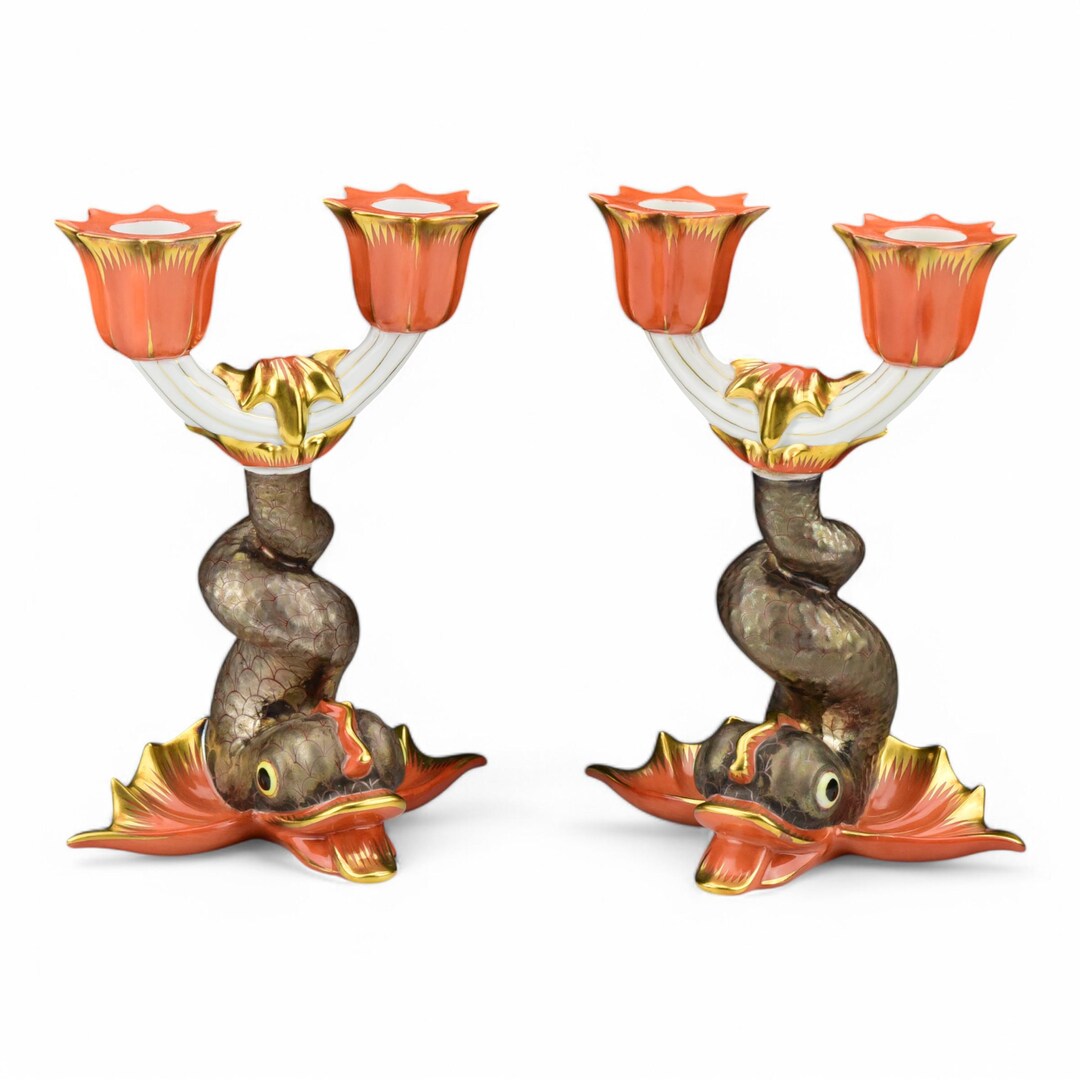 Pair Herend Porcelain Rust Koi Fish Dolphin 2-lite Candlesticks 7933 - Etsy