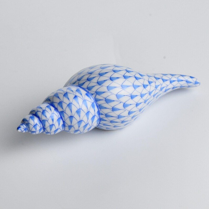 Herend Porcelain Tulip Shell Figurine Blue Fishnet First Edition 15535 ...