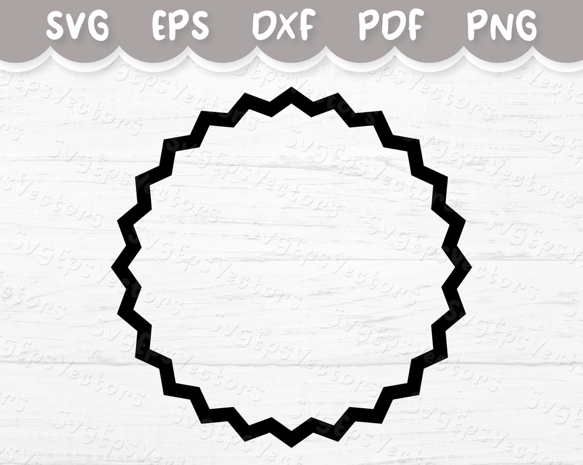 Zig Zag Round Frame Clipart/ Black Vector Circle Frame, Cut File for ...