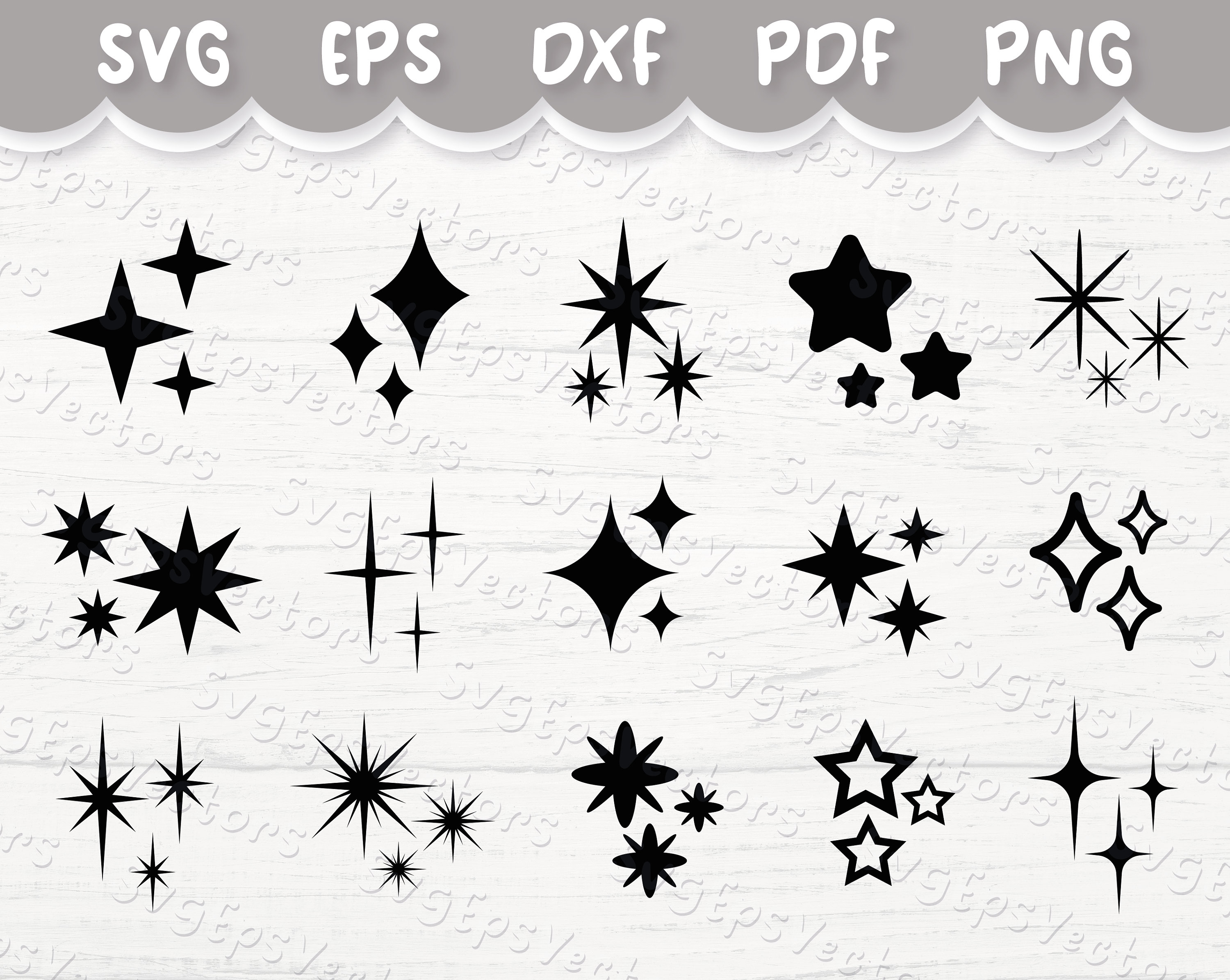 Sparkle Clipart Bundle / Vector Sparkling Stars Illustration, Cut File ...