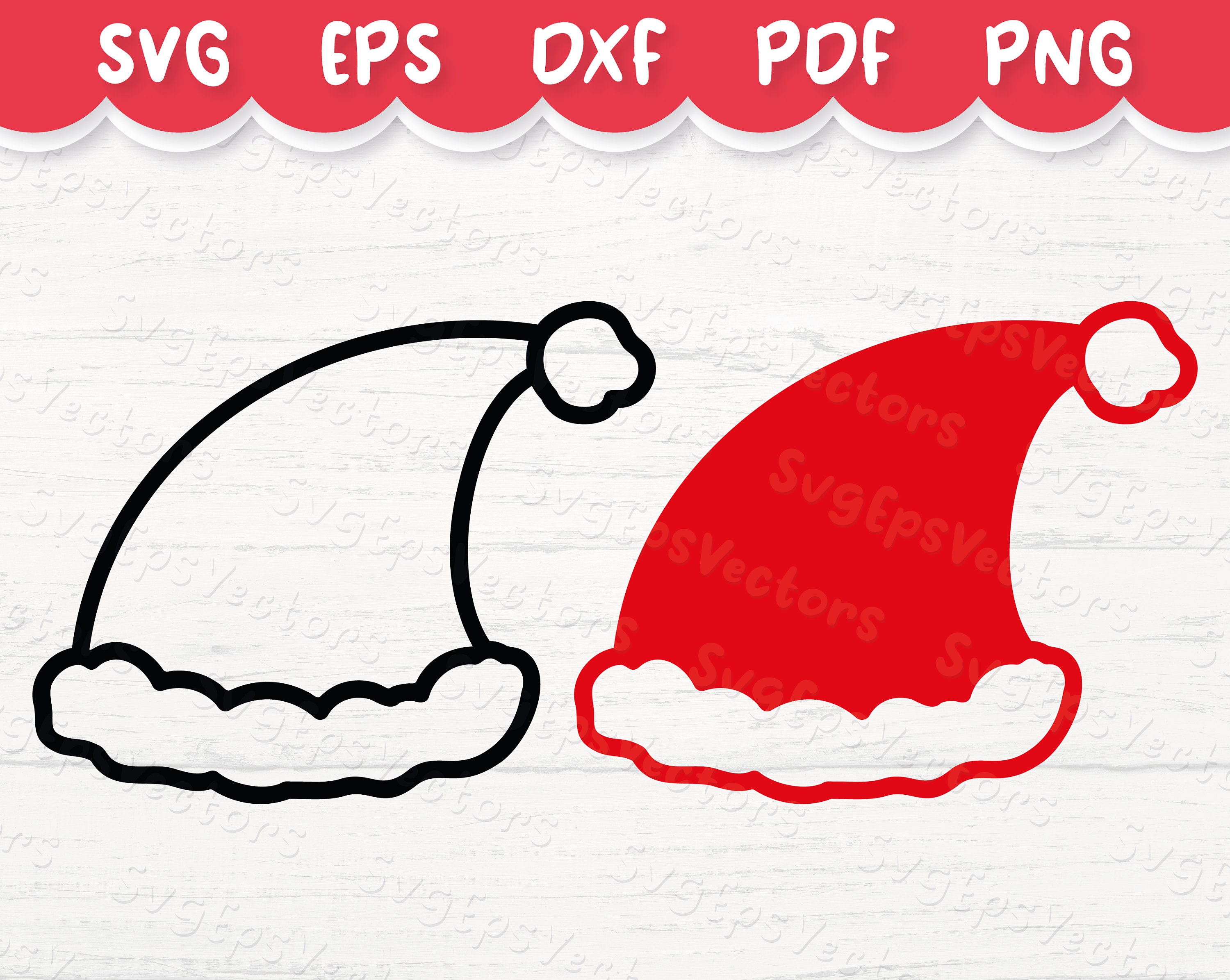 Santa Hat Silhouette Clipart / Christmas Line Vector Illustration, Cut ...