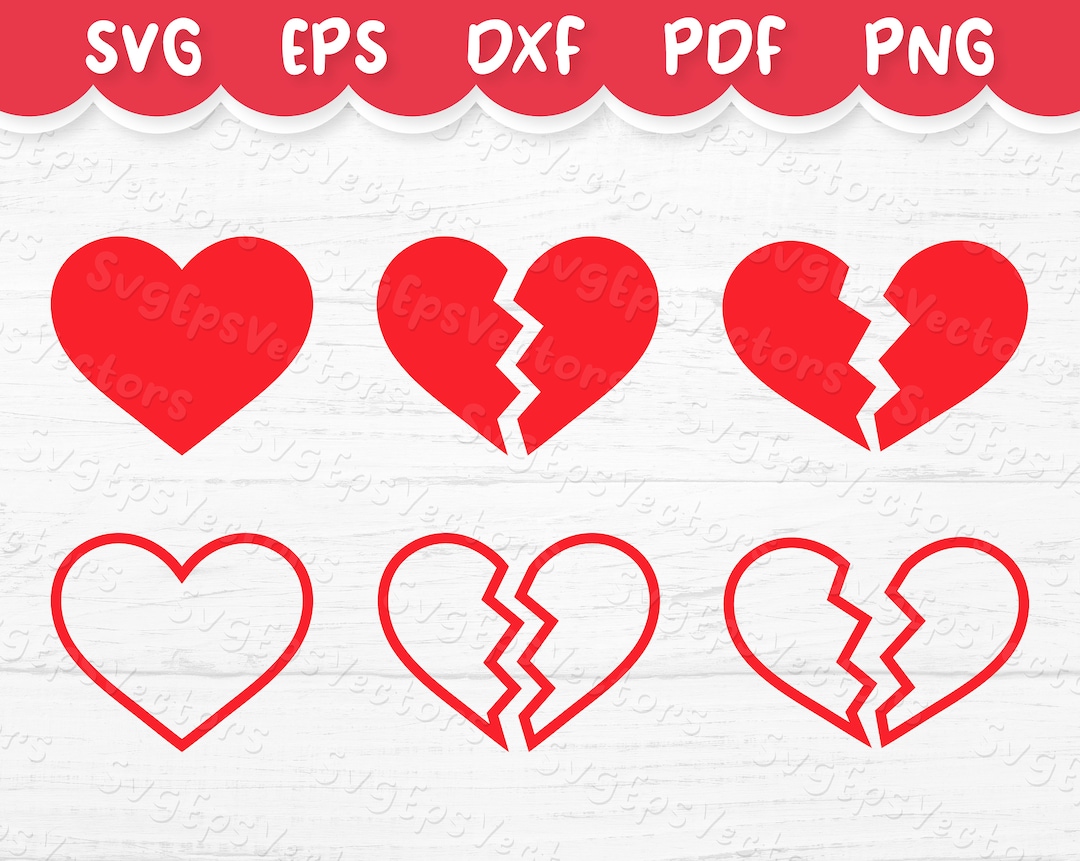 Heart Bundle / Red Full and Broken Heart Vector Illustration for ...