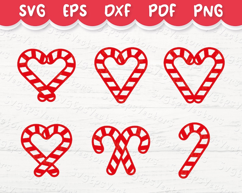 Christmas Candy Cane Heart Clipart / One Color Vector Illustration, Cut ...