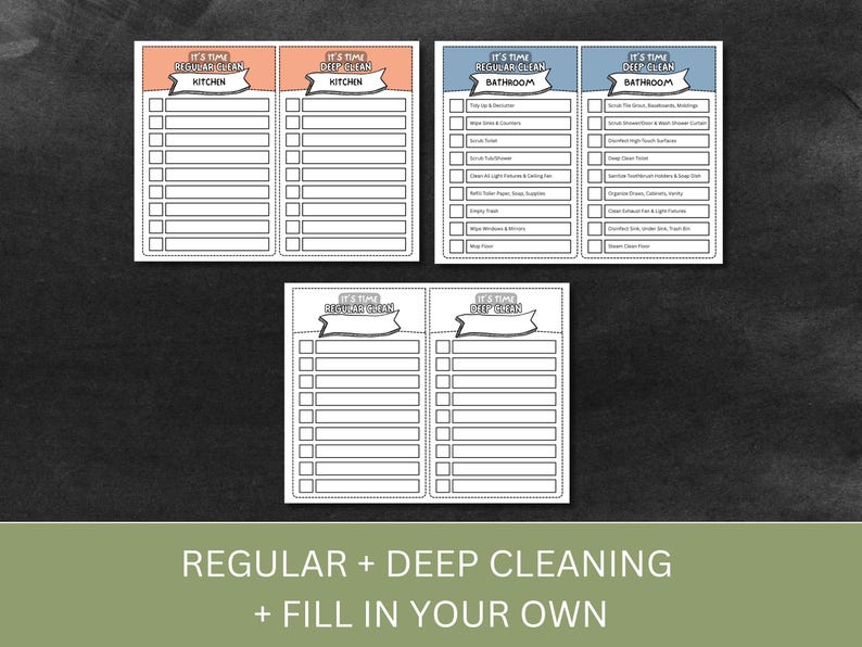 Cleaning Checklist Cards: Room by Room, Family Chore System (printable ...