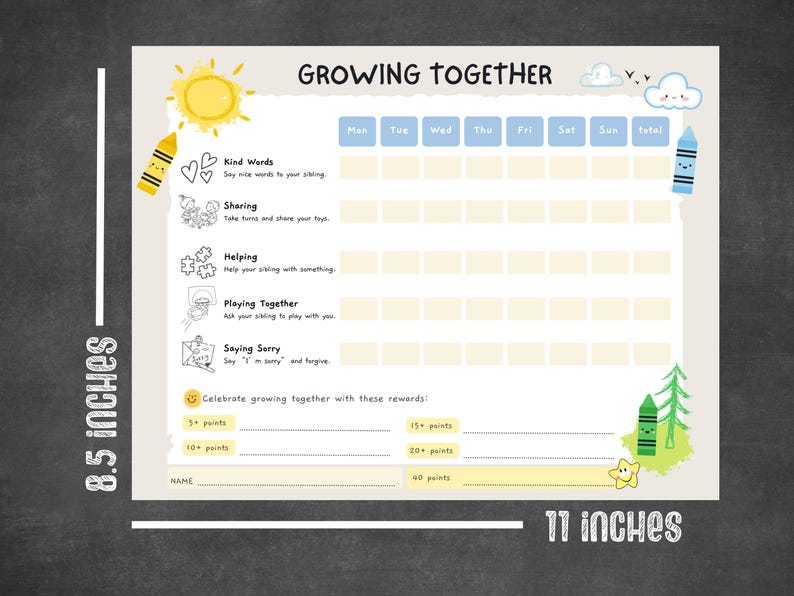 Sibling Bonding Award Chart: Printable Tracker for Ages 3-5 (digital ...