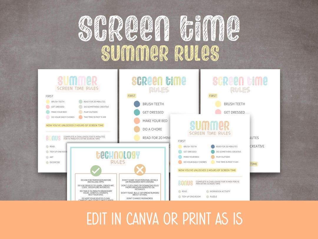Screen Time Summer Rules, Checklist Printable, Screentime Tracker ...