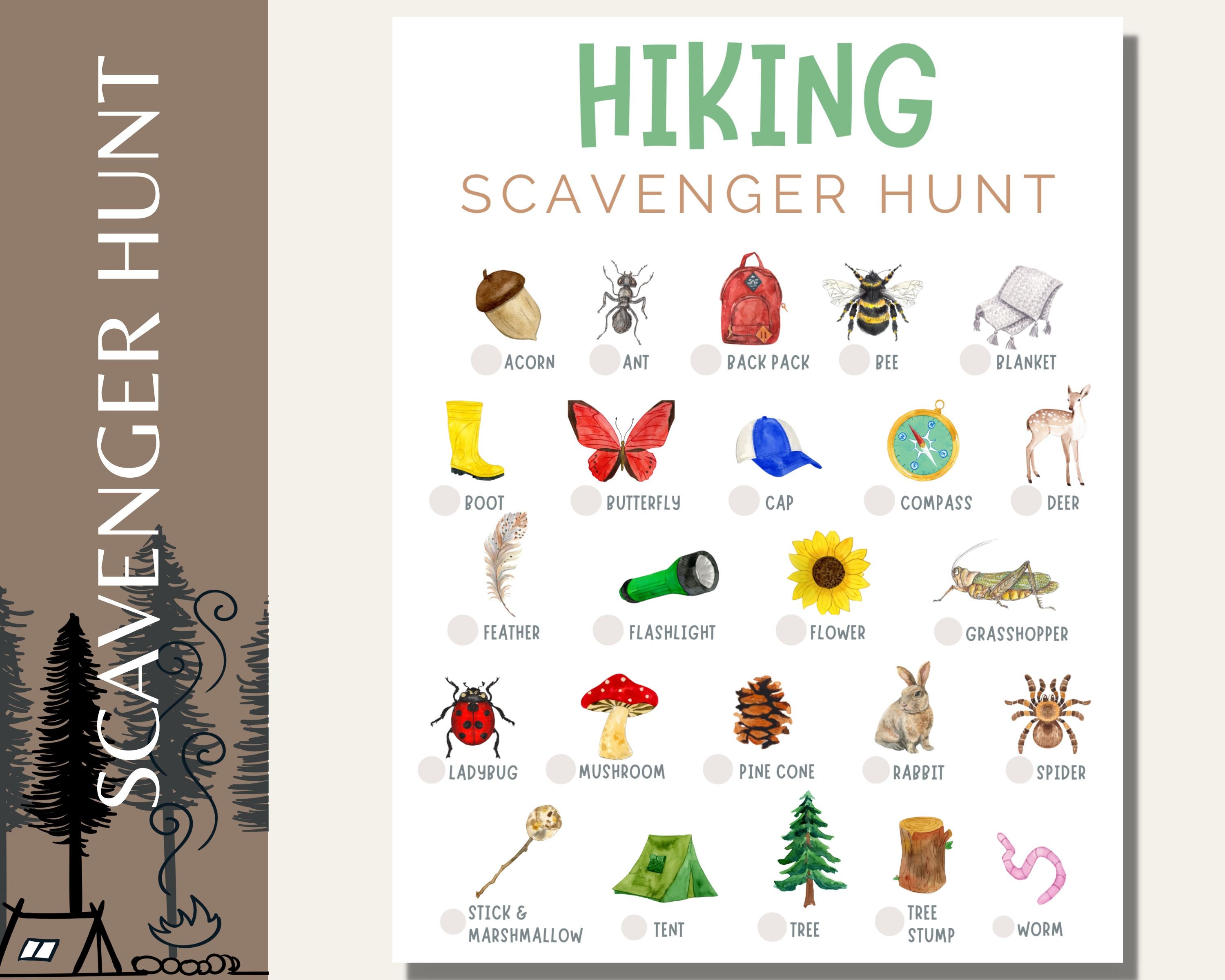 Hiking Nature Scavenger Hunt Game for Kids, Trail Hiking, Camping ...