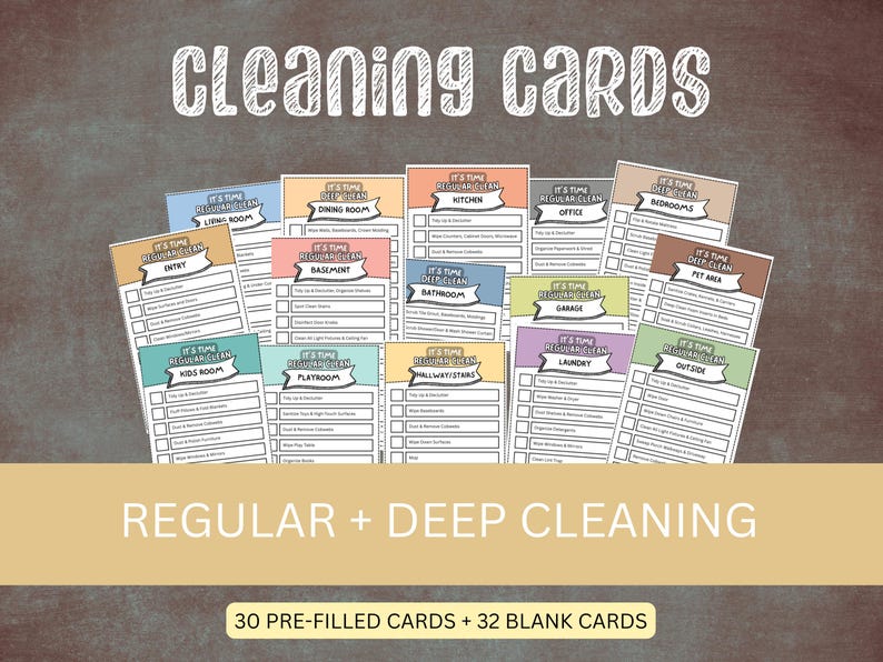 Cleaning Checklist Cards: Room by Room, Family Chore System (printable ...
