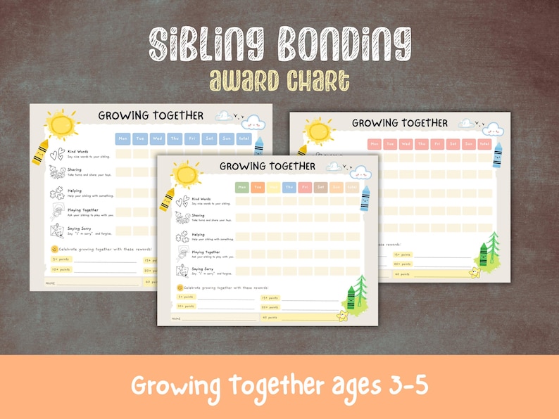 Sibling Bonding Award Chart: Printable Tracker for Ages 3-5 (digital ...