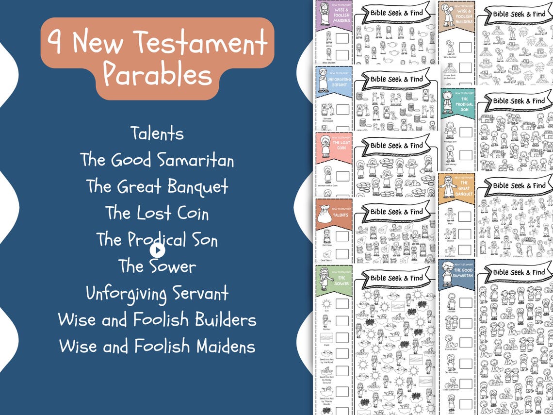Bible Seek and Find, New Testament Parables, Sunday School Activity ...