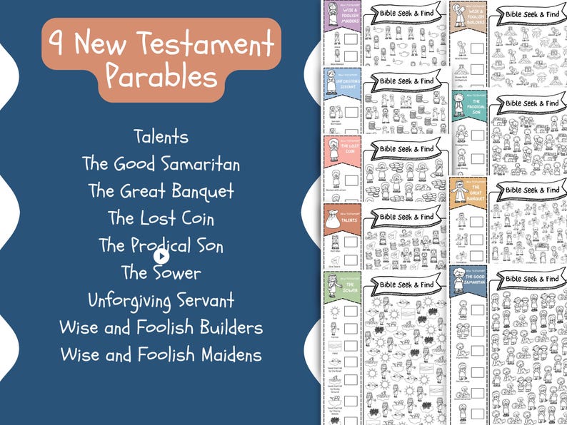 Bible Seek and Find, New Testament Parables, Sunday School Activity ...