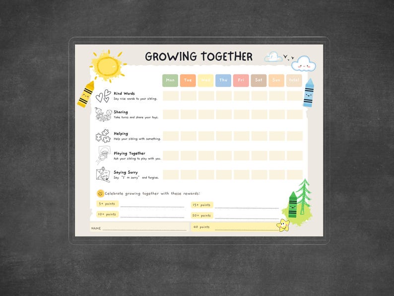 Sibling Bonding Award Chart: Printable Tracker for Ages 3-5 (digital ...