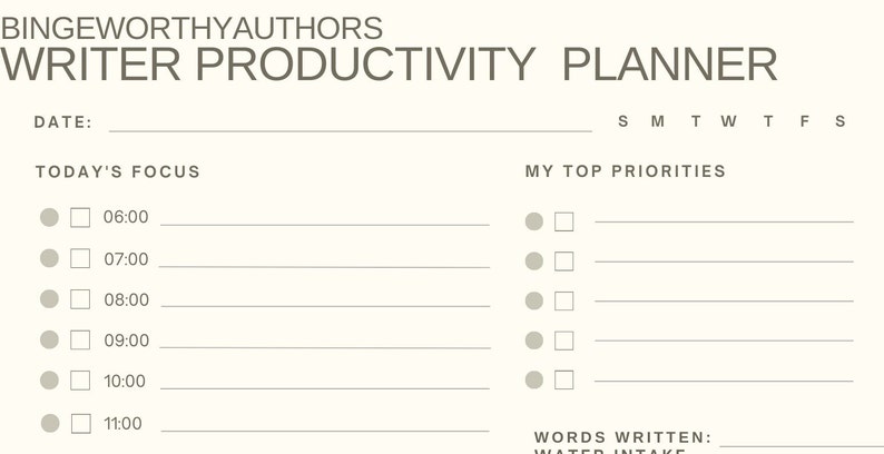 Printable One Page Productivity Author Daily Time Box Planner - Etsy