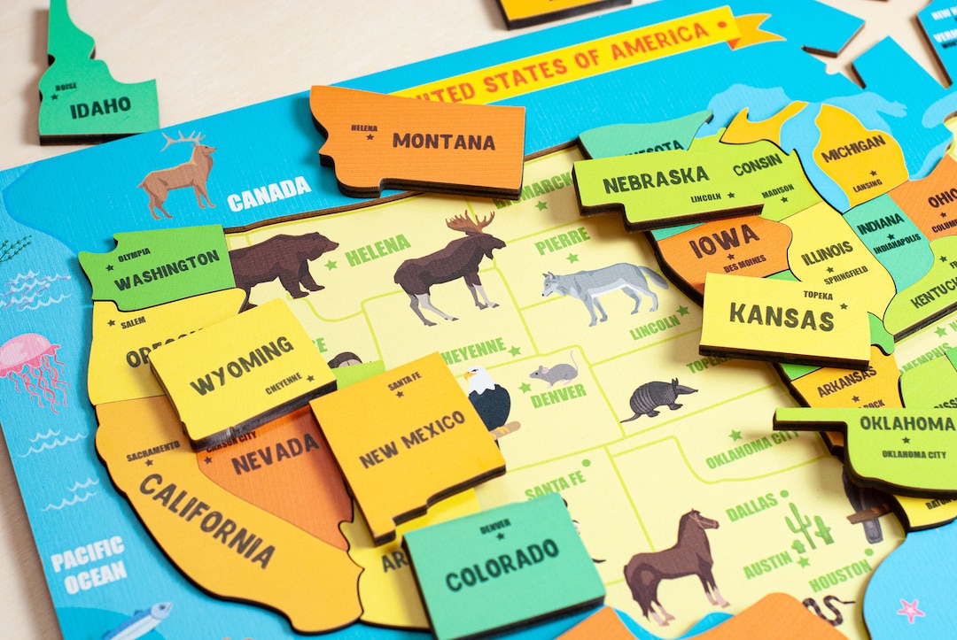 United States Map, US Map, USA Map Puzzle for Kids, Montessori Toys ...