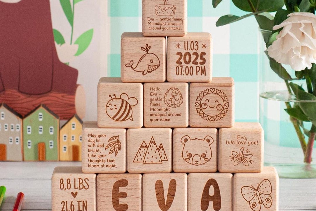Personalized Engraved Baby Blocks, Name Cubes Announcement Keepsake ...