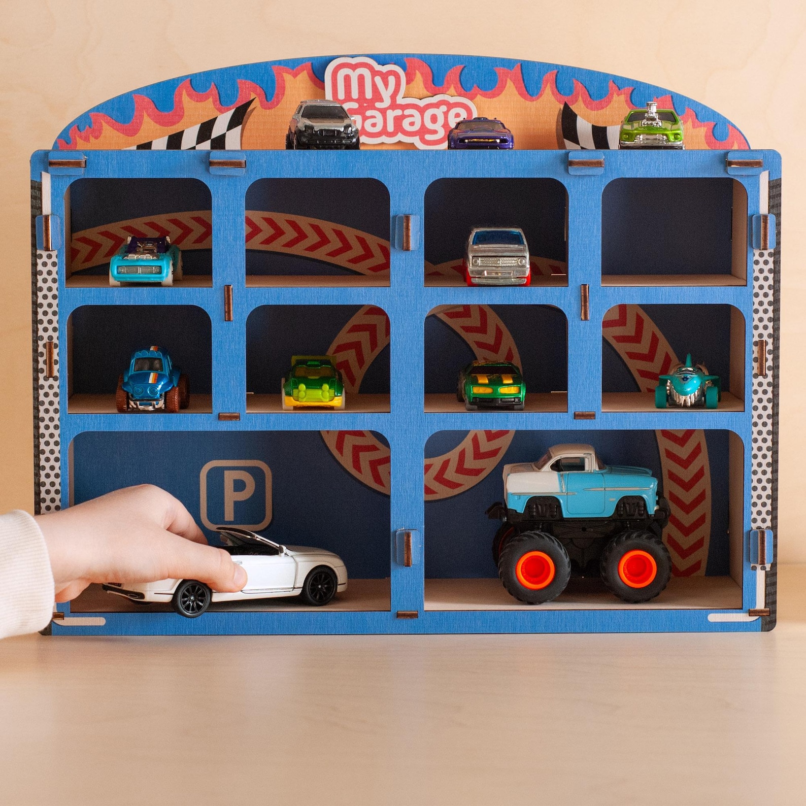 Parking Garage Toy Car Ramp, Jump Ramp, Birthday Gift for Boys, Wooden ...