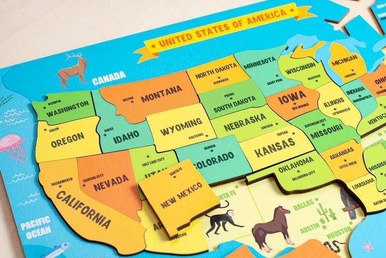 USA Map Puzzle for Kids, United States Map, Montessori Toys, Geography ...