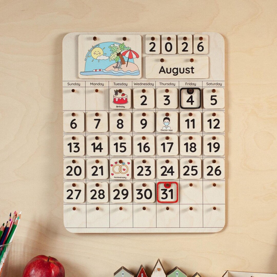 Wooden Perpetual Calendar, Toddler Montessori Calendar, Learning ...