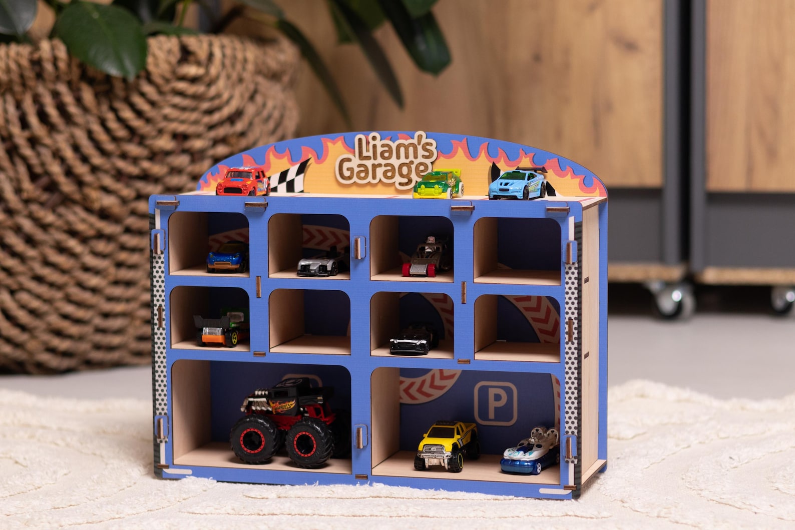 Parking Garage Toy Car Ramp, Jump Ramp, Birthday Gift for Boys, Wooden ...