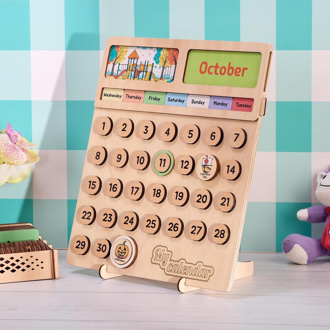 4th of July Kids Gift, Handmade Wooden Perpetual Calendar, Montessori ...
