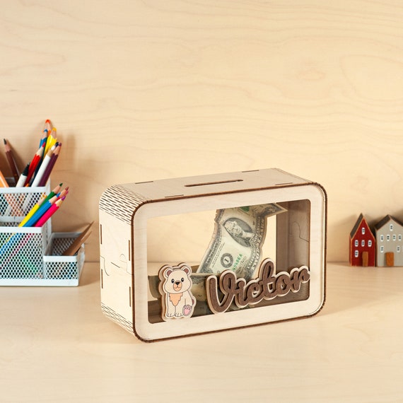 Personalized Piggy Bank for Toddler Wooden Money Bank With Name Baby Money Bank Nursery Decor Cash Box for Child Birthday Kids Gift Etsy
