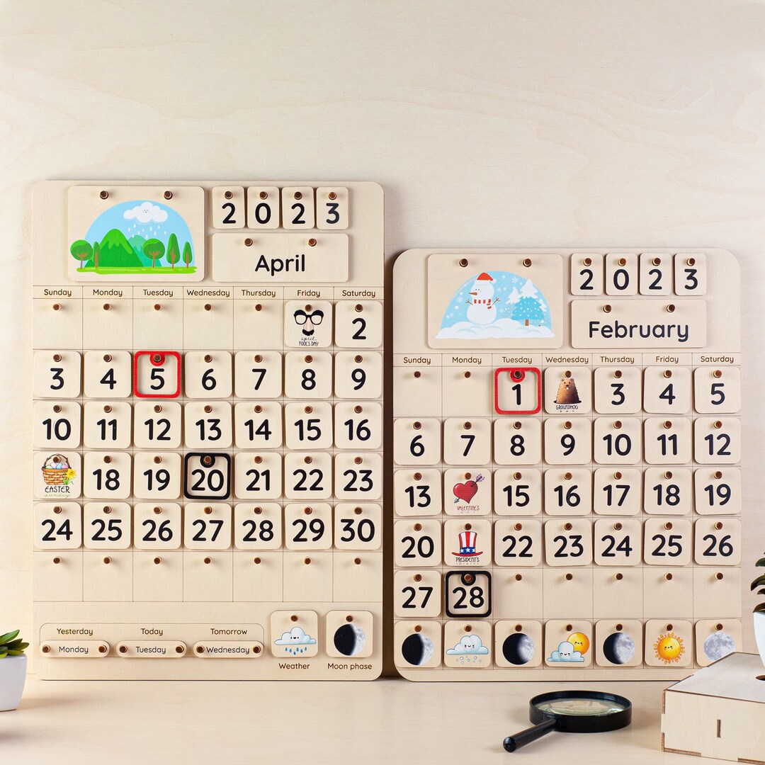 Perpetual Calendar Kids Calendar Montessori Monthly - Etsy