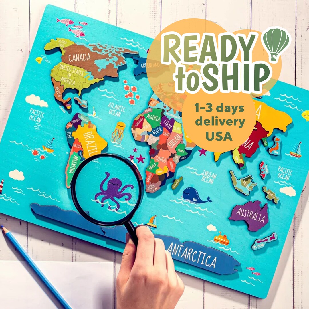 Bright World Map Puzzle for Kids, Preschool Geography, Gift for Kids ...