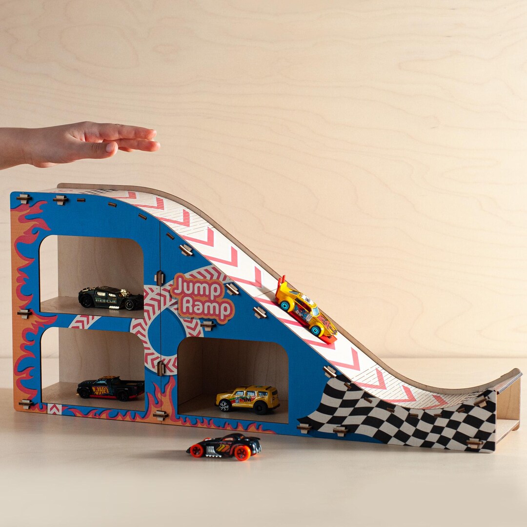 Wooden Jump Ramp Toy Car Garage, Montessori Car Storage, Gift for ...