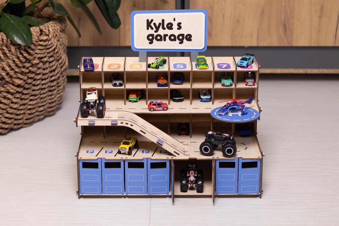 Wooden Parking Garage With Jump Ramp for Toddlers Boys, Personalized ...