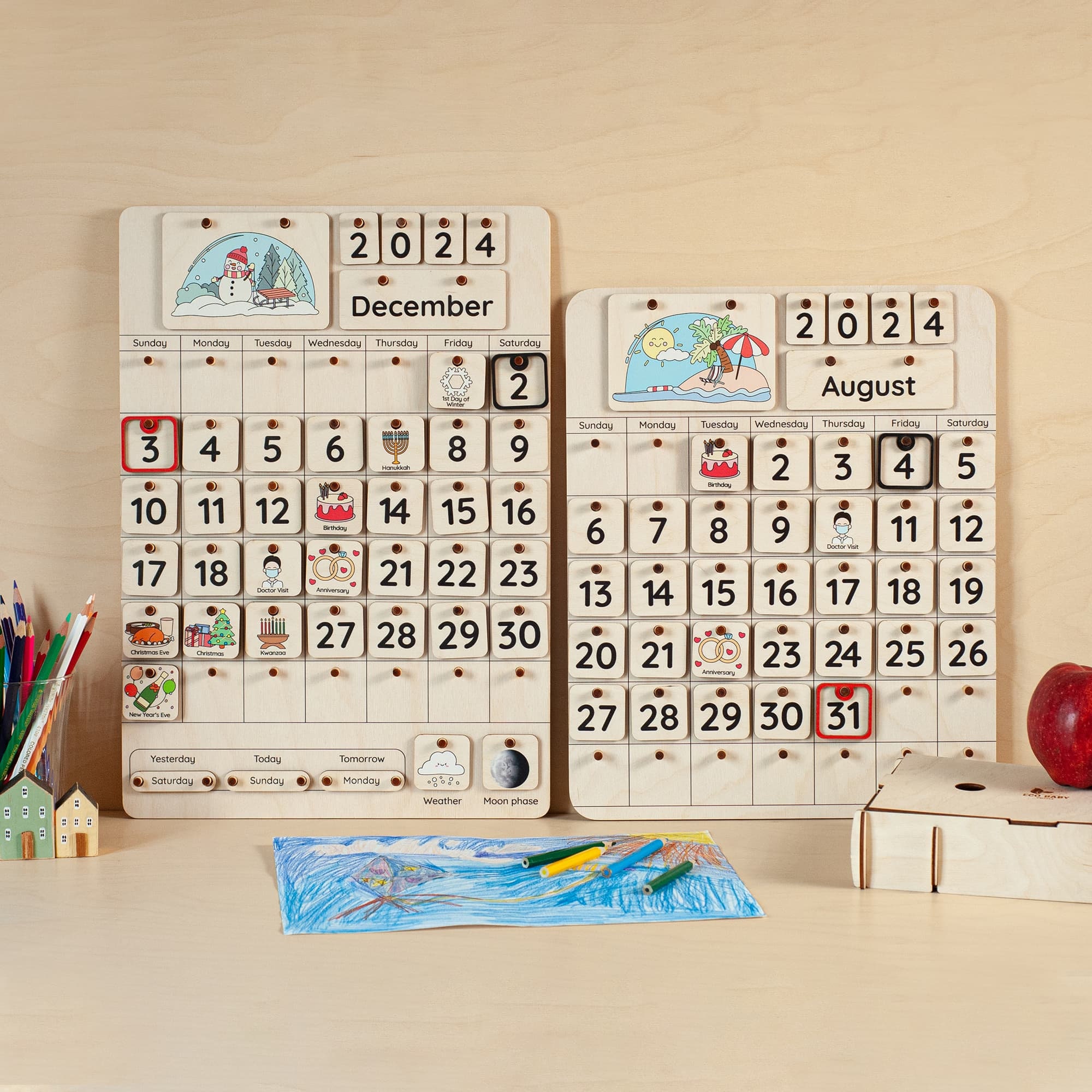 Perpetual Montessori Calendar for Kids, Preschool Wooden Calendar ...