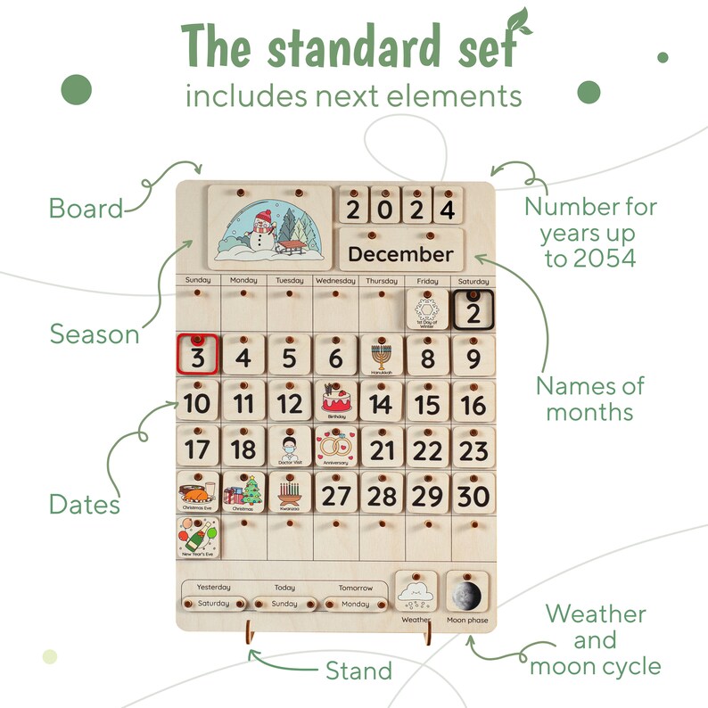 Perpetual Montessori Calendar for Kids, Preschool Wooden Calendar ...
