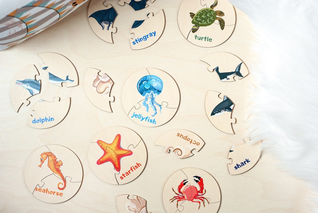 Matching Puzzle With Ocean Animals for Toddlers, Montessori Toys, Flash ...