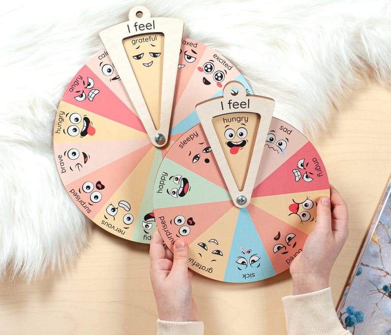 Wooden Emotion Wheel Chart for Toddlers, Montessori Autism Therapy ...