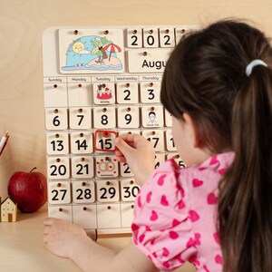 Wooden Learning Calendar for Kids, Perpetual Calendar Board, Homeschool ...