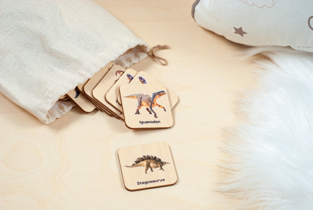 Wooden Montessori Flashcards, Dinosaurs Toys, Dinosaurs Matching Cards ...