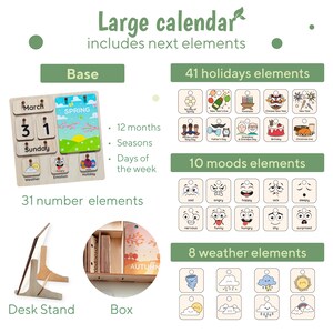 Montessori Calendar for Kids, Monthly Calendar, School Calendar, Wooden ...
