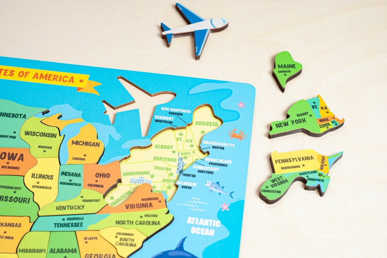 USA Map Puzzle for Kids, United States Map, Montessori Toys, Geography ...
