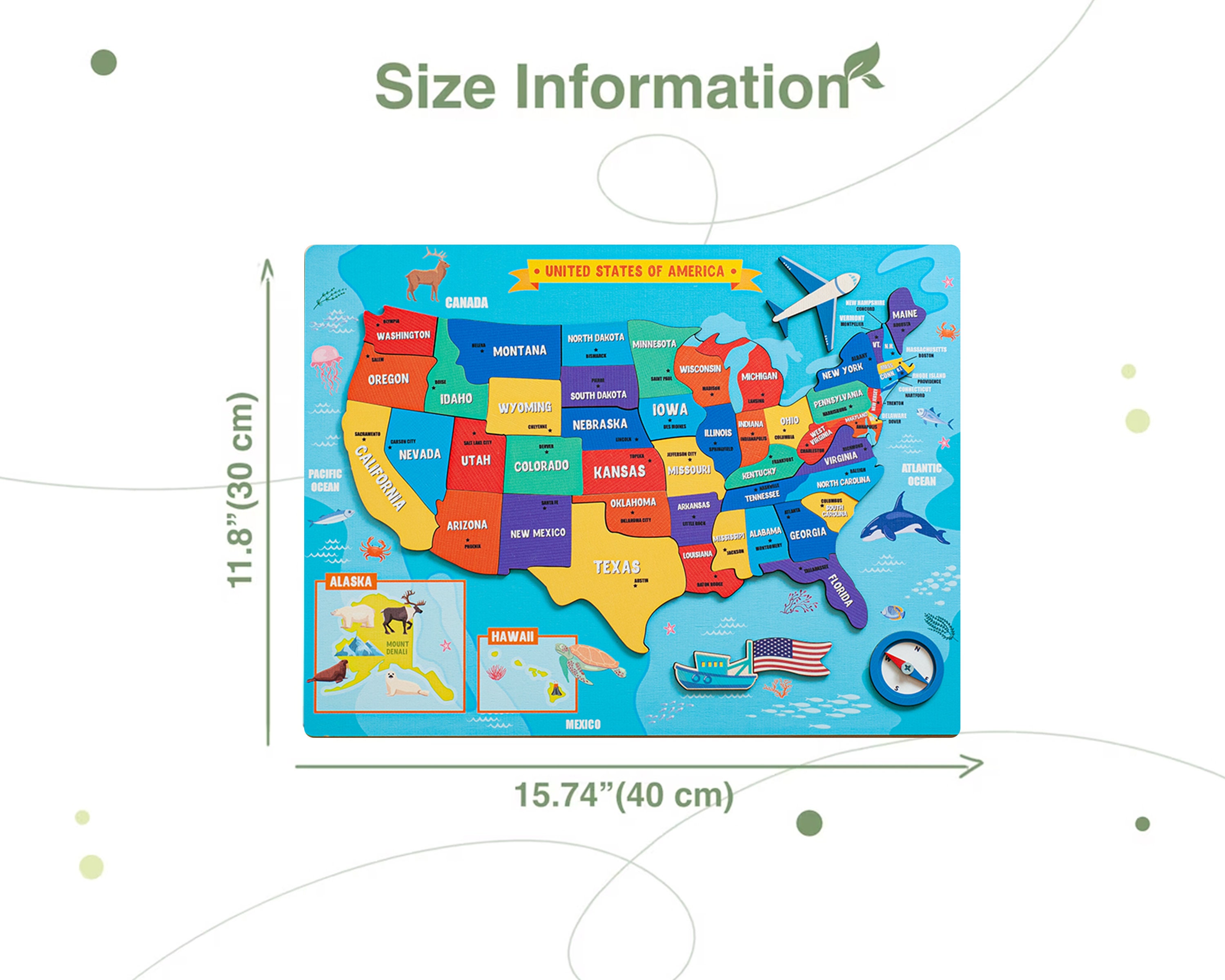 USA Map Puzzle for Kids, United States Map, Montessori Toys, Geography ...