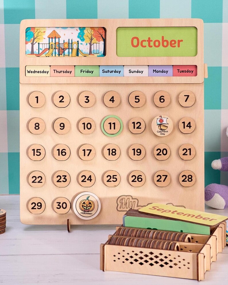 4th of July Kids Gift, Handmade Wooden Perpetual Calendar, Montessori ...